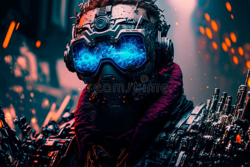 Cyberpunk Style Robot Use VR Virtual Reality, Metaverse Technology ...