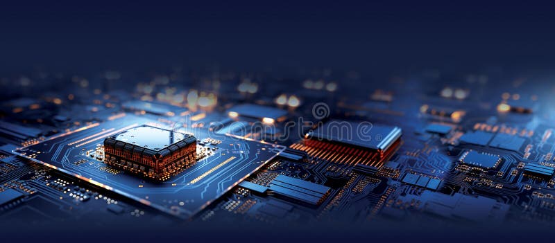 A Cyberpunk-tech Backdrop Highlighting Hardware, Software, Blue Neon ...