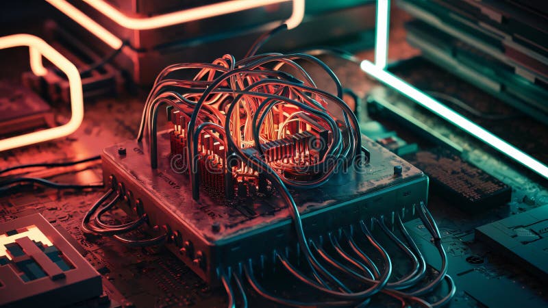 Cyberpunk Tech Circuit Board, Glowing Wires and High Quality Image ...