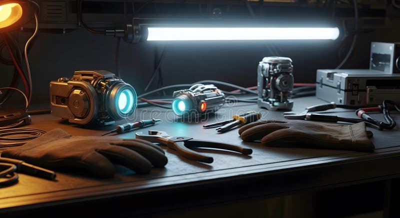 Cyberpunk Tech Repair Workshop: Futuristic Gadgets Under Neon Lights ...