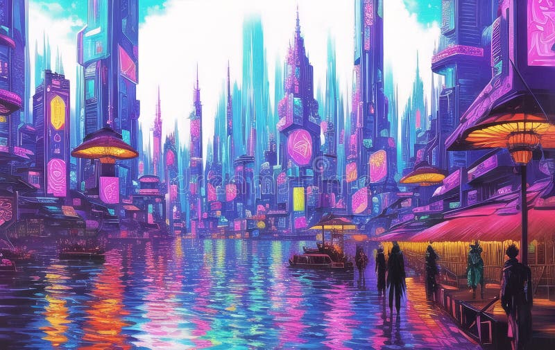 Cyberpunk Theme Sci Fi Background 3D Rendering of Abstract Neon Mega ...