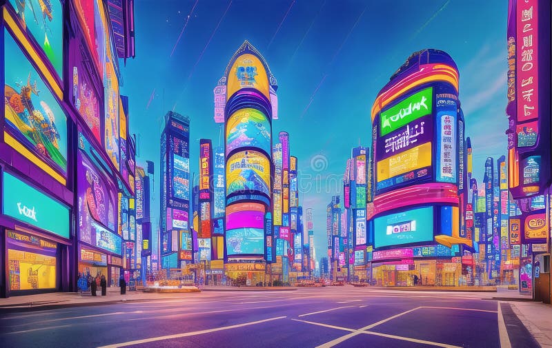 Sci-fi Fantasy City, Cyberpunk Buildings Illustration. Neon Colors ...