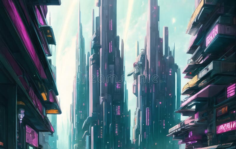 Cyberpunk Theme Sci Fi Background 3D Rendering of Abstract Neon Mega ...