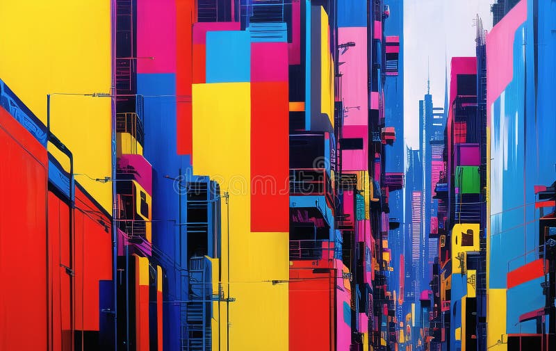 Sci-fi Fantasy City, Cyberpunk Buildings Illustration. Neon Colors ...