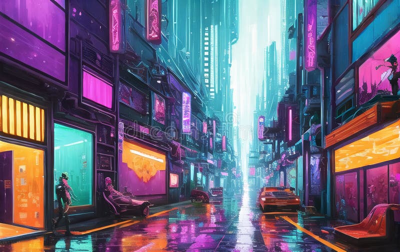 Cyberpunk Theme Sci Fi Background 3D Rendering of Abstract Neon Mega ...