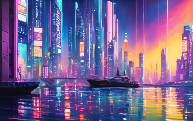 Futuristic Modern Cyberpunk Design, Stunning Lavish Cityscape ...