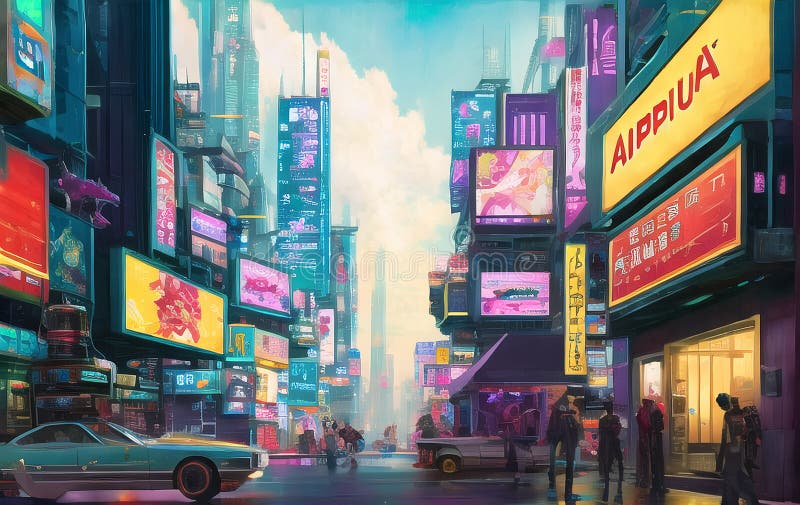 Cyberpunk Poster 80s Style. Retro Style, Neon, Futuristic, Landscape ...