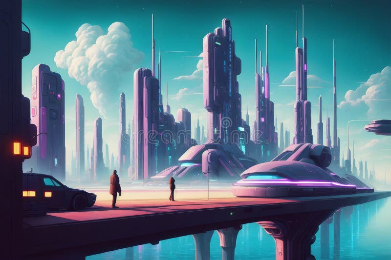 Cyberpunk Theme Sci Fi Background 3D Rendering of Abstract Neon Mega ...