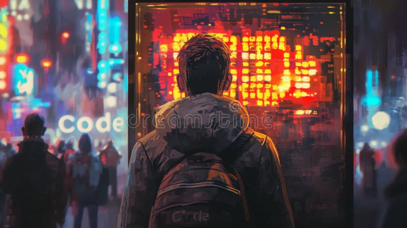 Cyberpunk-themed Hacker in a Neon-lit Urban Environment Stock Image ...