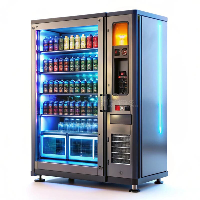 Cyberpunk-themed Vending Machine with Digital Screens Isolated on White ...