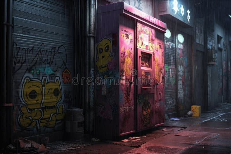 Cyberpunk-themed Vending Machines in a Dark Alley Stock Illustration ...
