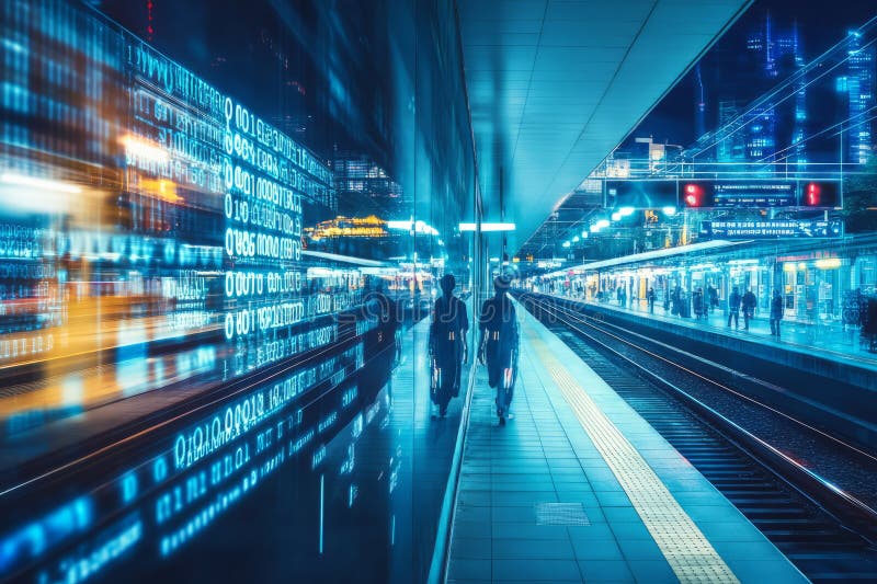 A Cyberpunk Train Station with Glowing Tracks, Augmented Reality ...