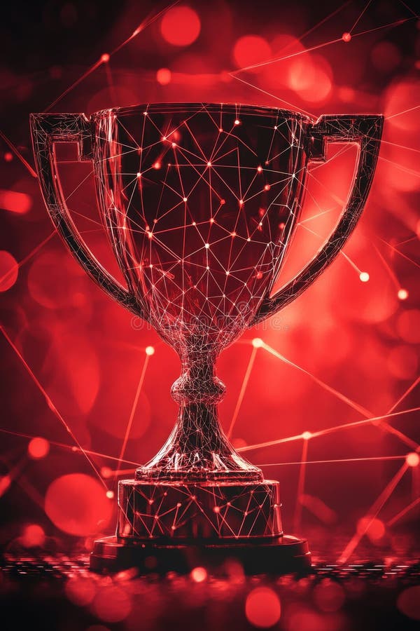 Cyberpunk Trophy Glowing on Technological Background. Digital ...