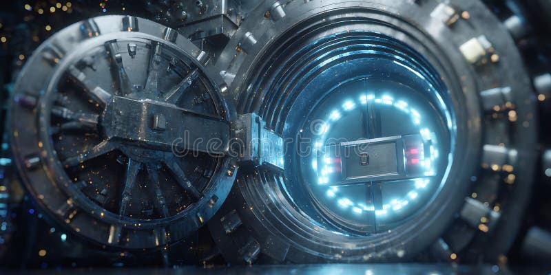 Cyberpunk Vault Glowing Core and Intricate Mechanism Stock Illustration ...