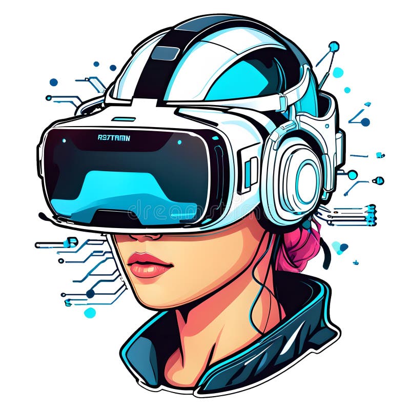 Cyberpunk Vector Sticker: Virtual Reality Headset with Data Streams on ...