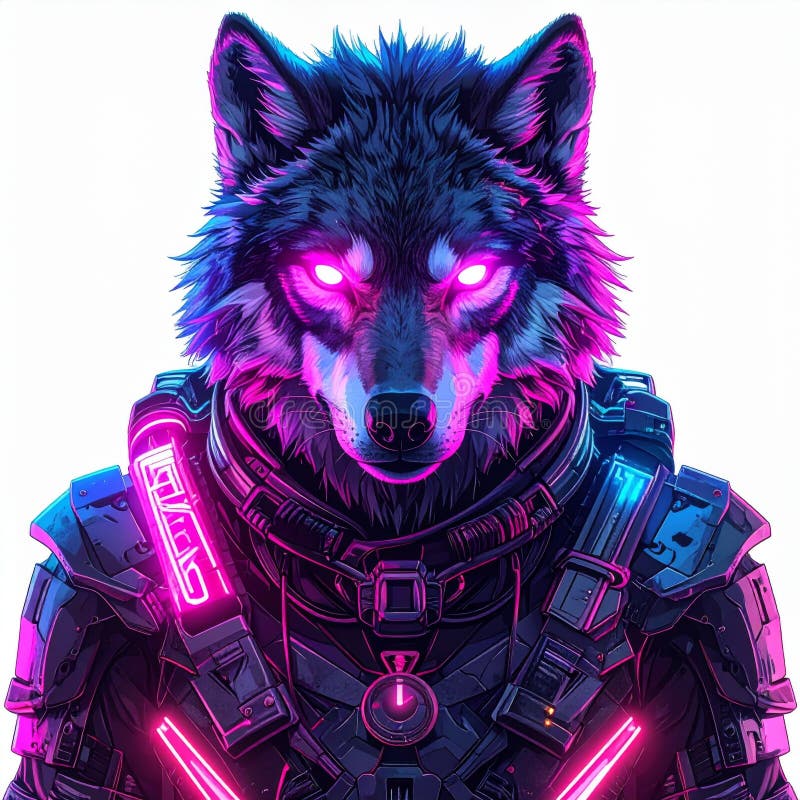 Cyberpunk Wolf in Neon Pixel Art Armor Stock Illustration ...