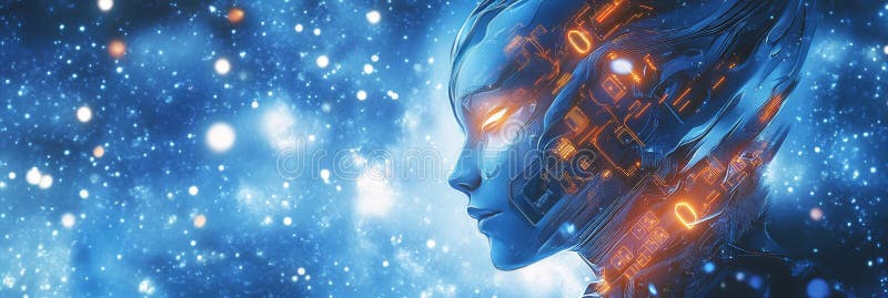Cyberpunk Woman Futuristic Head with Glowing Circuit Board Details ...