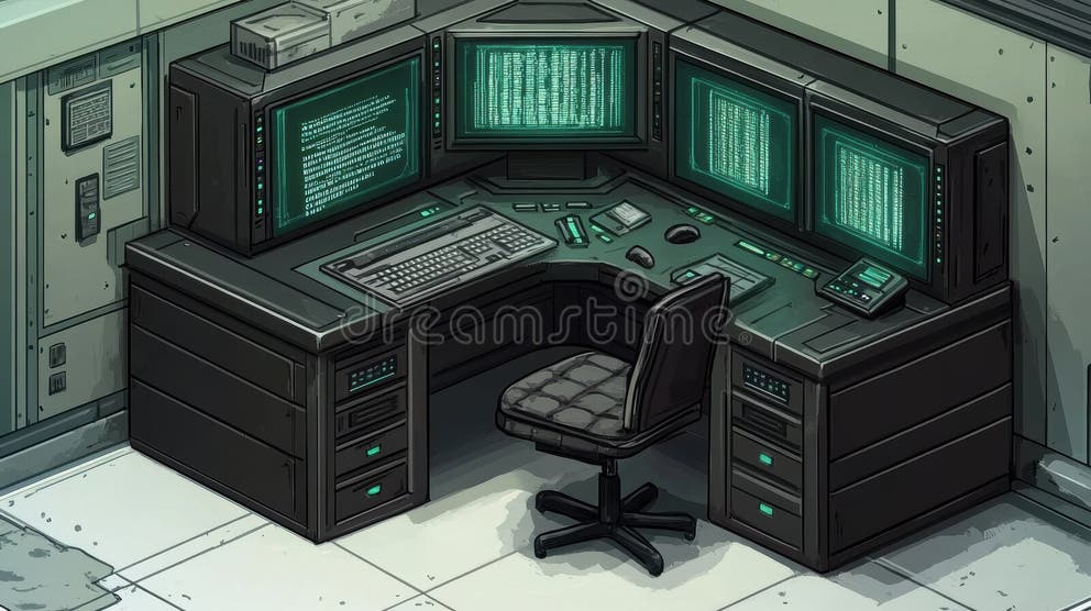 Cyberpunk Workstation stock illustration. Illustration of vintage ...