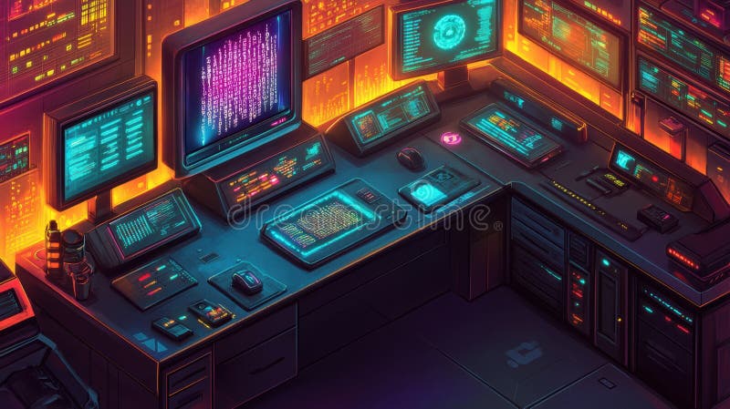 Cyberpunk Workstation stock illustration. Illustration of ambiance ...