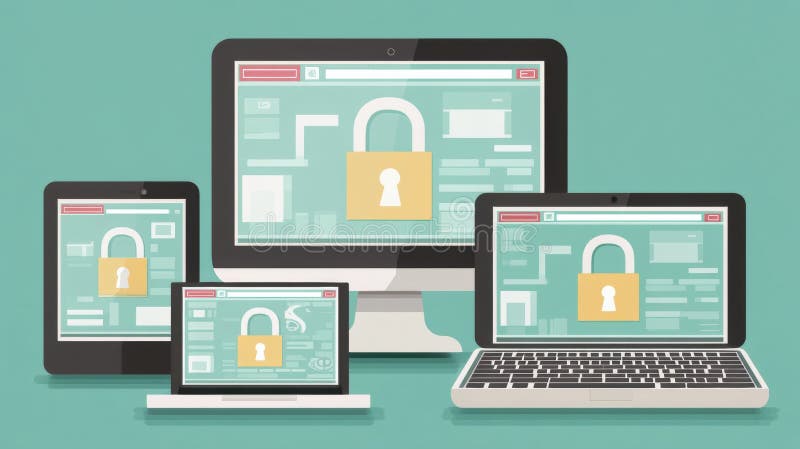 Cybersecurity Across Devices Stock Illustration - Illustration of ...