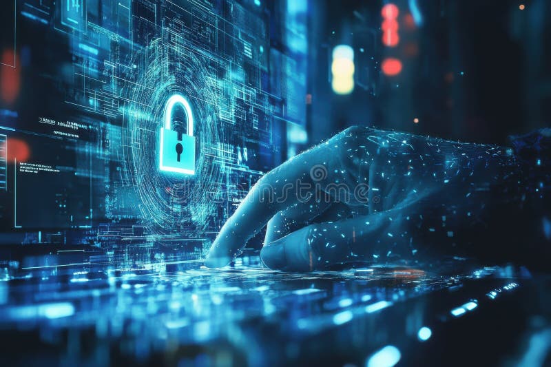 Cybersecurity Action Protecting Data in a Digital Landscape Technology Environment Close-up ...