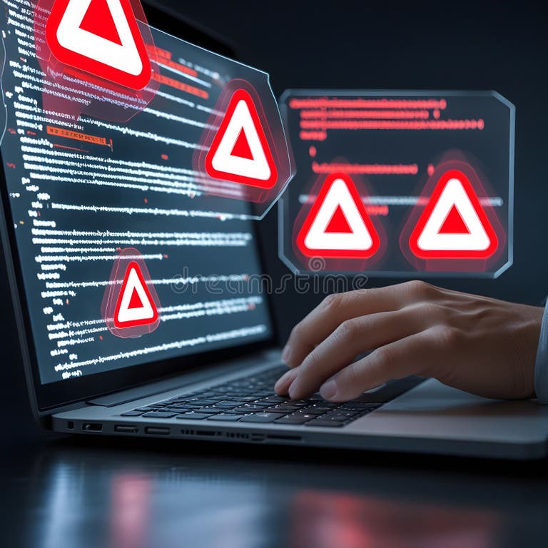 Cybersecurity Alert Code Errors and Warnings on Screen Stock Illustration - Illustration of ...