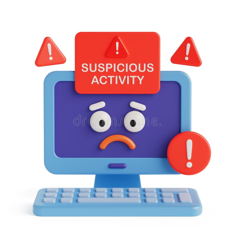 Cybersecurity Alert Concept. Sad Computer Screen with Warning Signs and ...