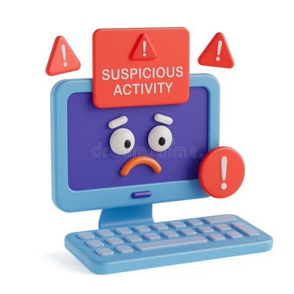 Cybersecurity Alert Concept. Sad Computer Screen with Warning Signs and ...