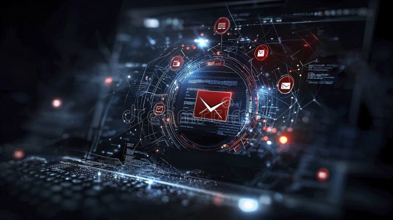 Cybersecurity Alert Digital Illustration of Phishing Emails and Data ...