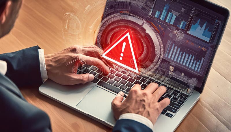 Cybersecurity Alert on Laptop Stock Illustration - Illustration of risk ...