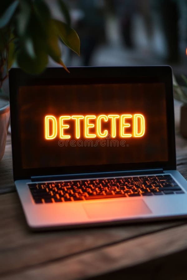 Cybersecurity Alert on Laptop Screen , DETECTED Glowing Warning, Dark ...
