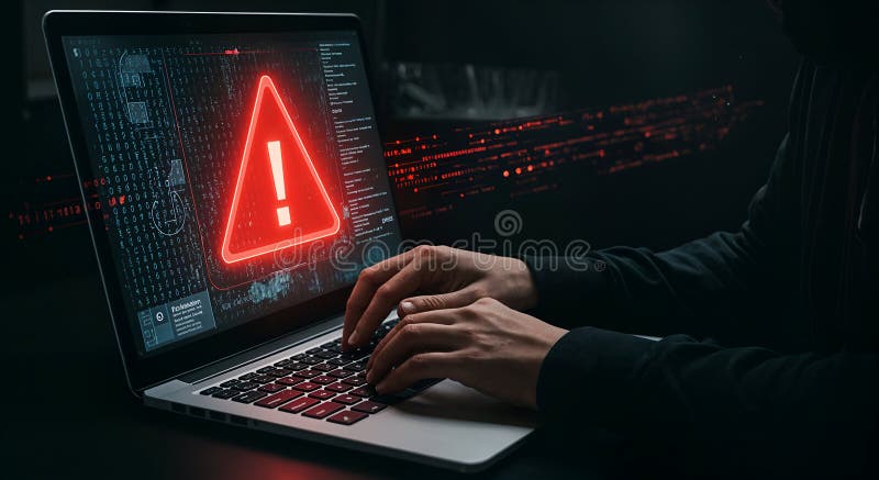 Cybersecurity Alert Red Warning Laptop Hacker Digital Threat Online ...