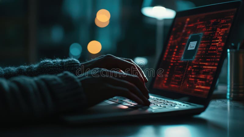 Cybersecurity Analysis Night Workspace Digital Interaction Intimate Environment Close-up View ...