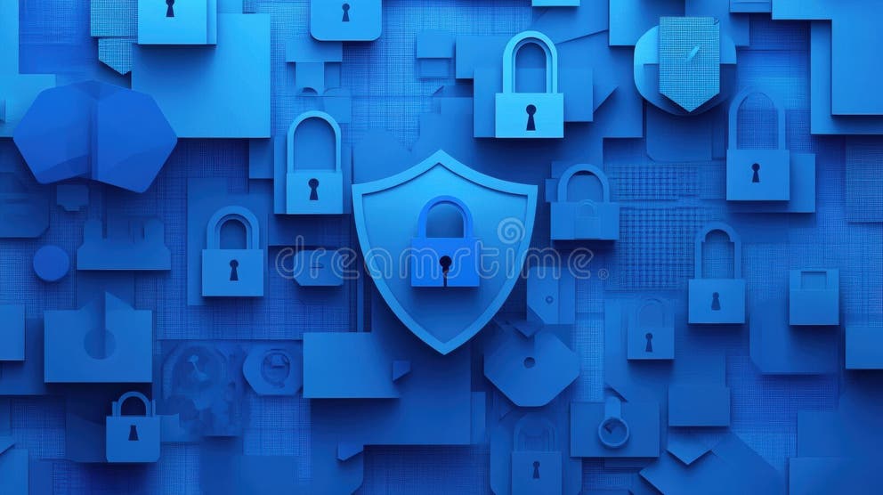 Cybersecurity Backdrop in Paper Art Style with Layered Locks and ...