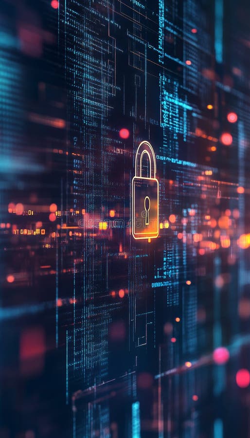 Cybersecurity Background with Code and Padlock Symbols for Data ...