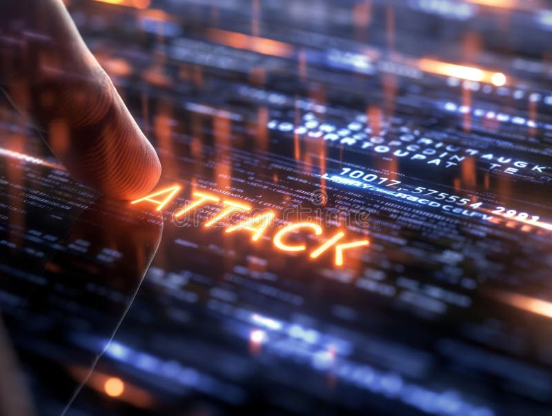 Cybersecurity Breach Concept with Finger Pointing at Attack Alert Stock ...