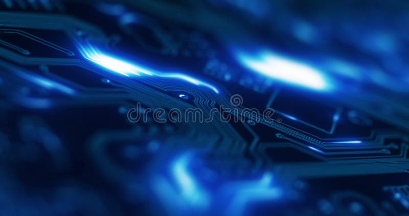 Cybersecurity Circuit Board And Futuristic Software Code With 3d Light Pattern Cyber Security