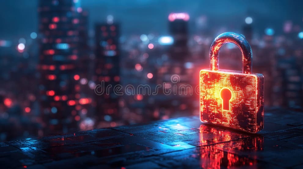 Cybersecurity Cityscape Lock Stock Illustration - Illustration of ...