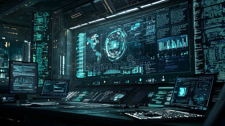 Cybersecurity Command Center Stock Photo - Image of hacker, darkness ...