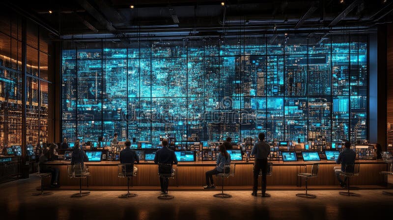Cybersecurity Command Center Stock Illustration - Illustration of cloud ...