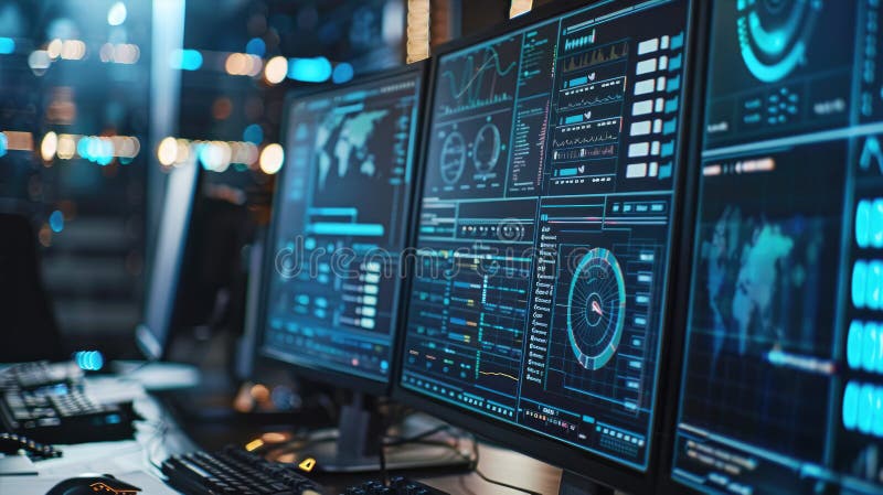 Cybersecurity Command Center with Monitors and Code Stock Image - Image of network, mode: 336621939