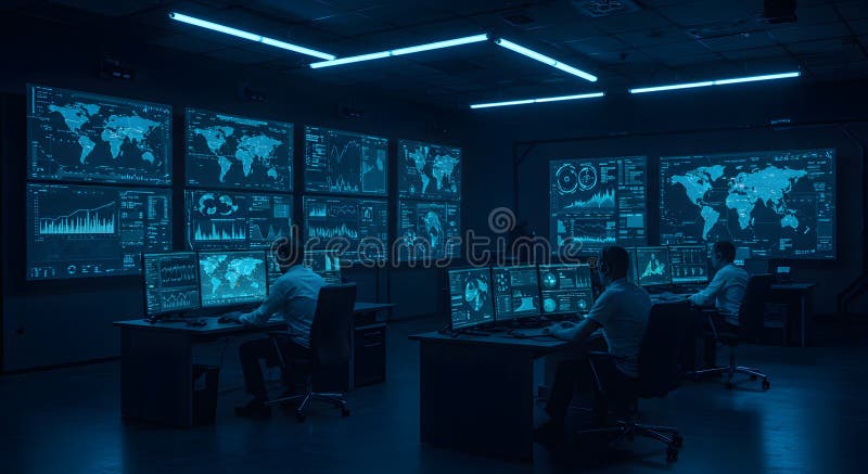 Cybersecurity Command Center at Work Stock Illustration - Illustration ...