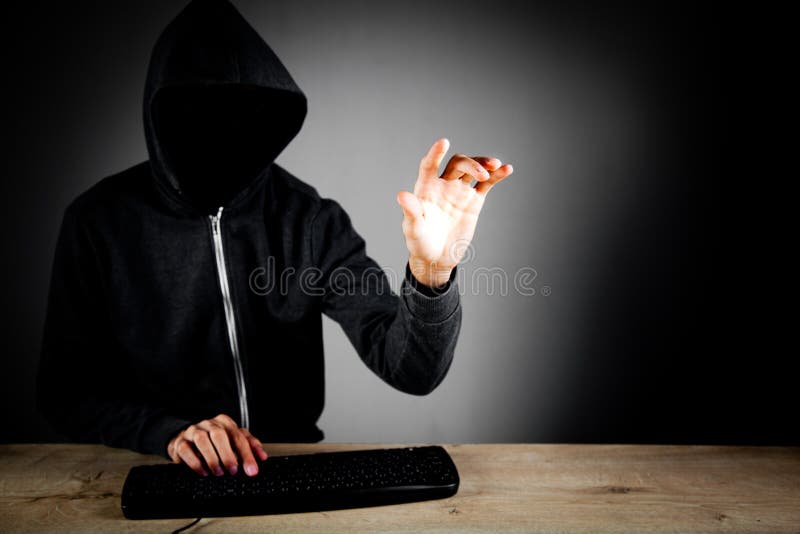 Cyber Security, Computer Hacker with Hoodie Stock Image - Image of ...