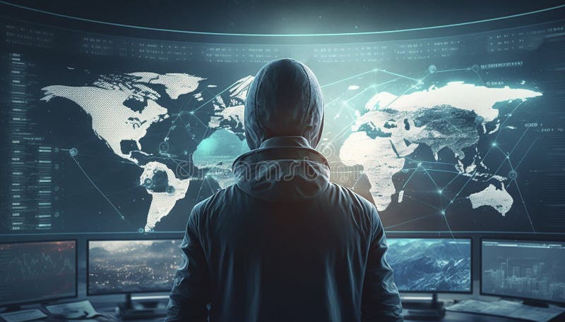 Cybersecurity Computer Hacker With Hoodie And Obscured Face Computer