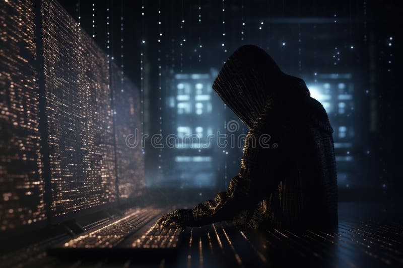 Cybersecurity Computer Hacker With Hoodie Vulnerability And Hackercodingmalware Concept On
