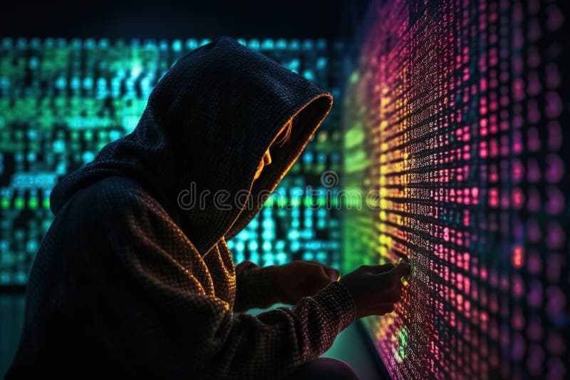 Cybersecurity Computer Hacker With Hoodie Vulnerability And Hackercodingmalware Concept On