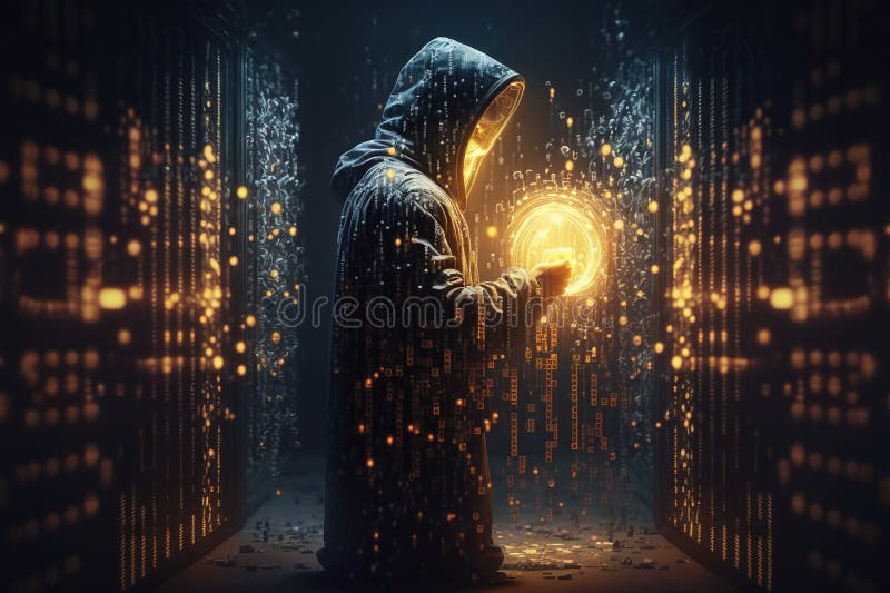 Cybersecurity Computer Hacker With Hoodie Vulnerability And Hackercodingmalware Concept On