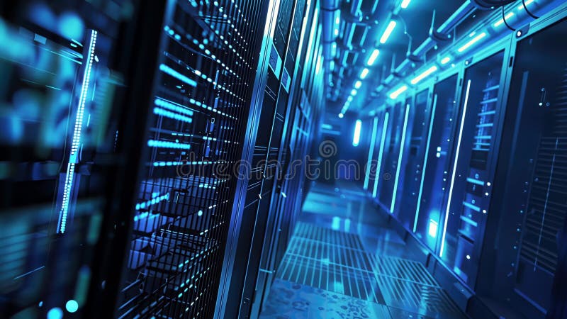 Cybersecurity Concept with a Bright Blue Computer Network Glowing ...