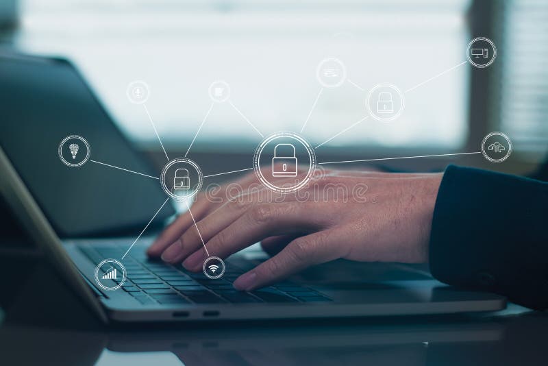 Cybersecurity Concept,businessman Using Laptop Computer, Identification ...