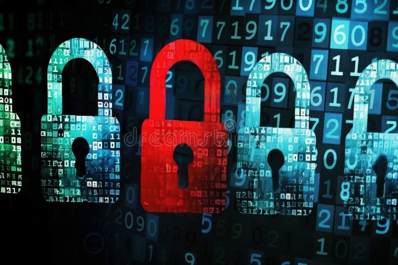 Cybersecurity Concept with a Digital Lock on a Data Stream. Ai ...